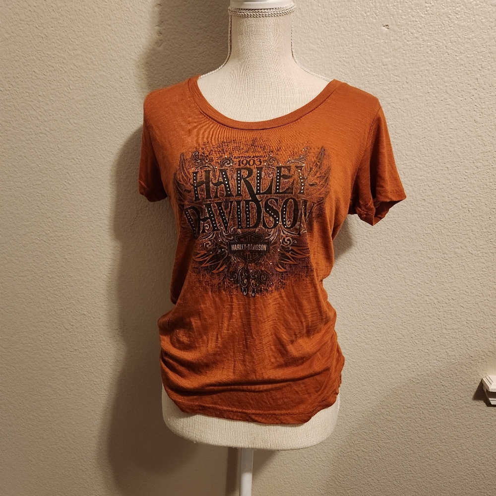 Harley Davidson Burnt Orange Short Sleeve Burn Out Sh… - Gem